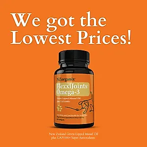 FlexxiJoints Omega-3 Hip and Joint Supplement • Green-Lipped Mussel Omega-3 Oil for Dogs • 100% New Zealand Green-Lipped Mussels (60 Softgels)