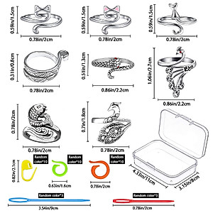 GYSYELL 8 Pcs Crochet Ring with 30 Stitch Markers and 6 pcs Large Eye Plastic Sewing Needles,Crochet Ring for Finger with Storage Box,Crochet Tension Ring for DIY Crocheting and Sewing Crafts