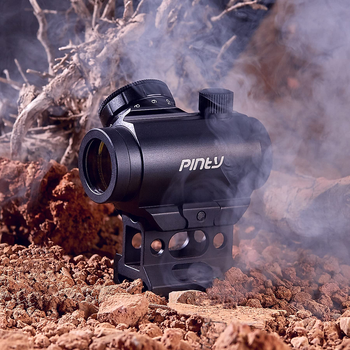 Pinty 1x25mm Tactical Red Dot Sight 3-4 MOA Compact Red Dot Scope 1” Riser Mount for Cowitness with Iron Sights Waterproof and Shockproof Scratch Resistant Amber Lens