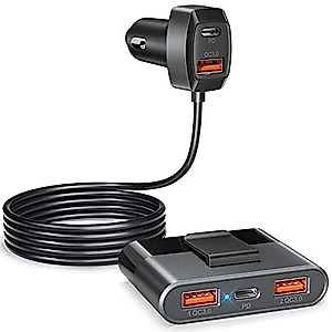 Nulaxy USB C Car Charger, 5 Multi Ports Adapter Car Charger with 3 Quick Charge 3.0 Port, 76W Cigarette Lighter USB Charger for Back Seat Charging, Compatible with Smartphones and Tablets Charging
