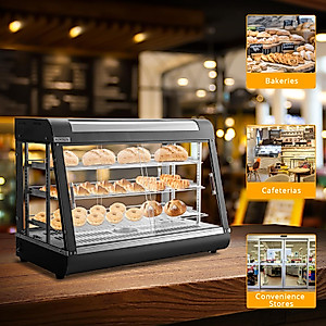 ROVSUN Pizza Warmer Food Warmer Display Countertop, Electric Commercial Food Warmer w/LED Adjustable Removable Shelves Glass Door, Pastry Display Case for Buffet Restaurant Party (35" Length-1500W)