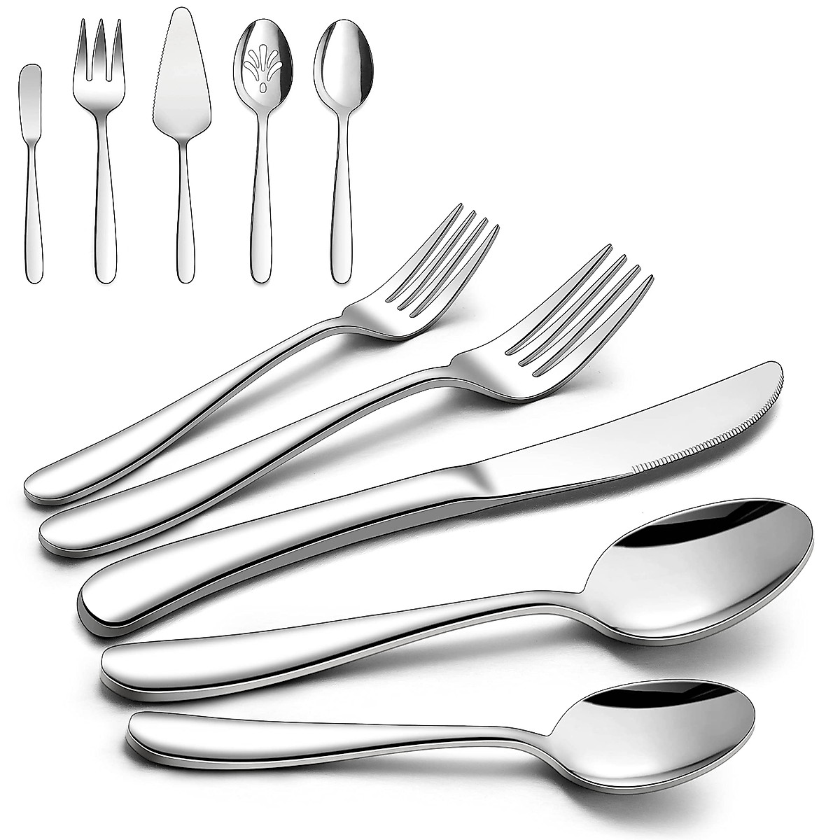 Homikit 65 Pieces Heavy Duty Silverware Set with Serving Utensils, Stainless Steel Cutlery Eating Utensils Set for 12, Fancy Metal Heavy Weight Flatware Tableware Set, Dishwasher Safe