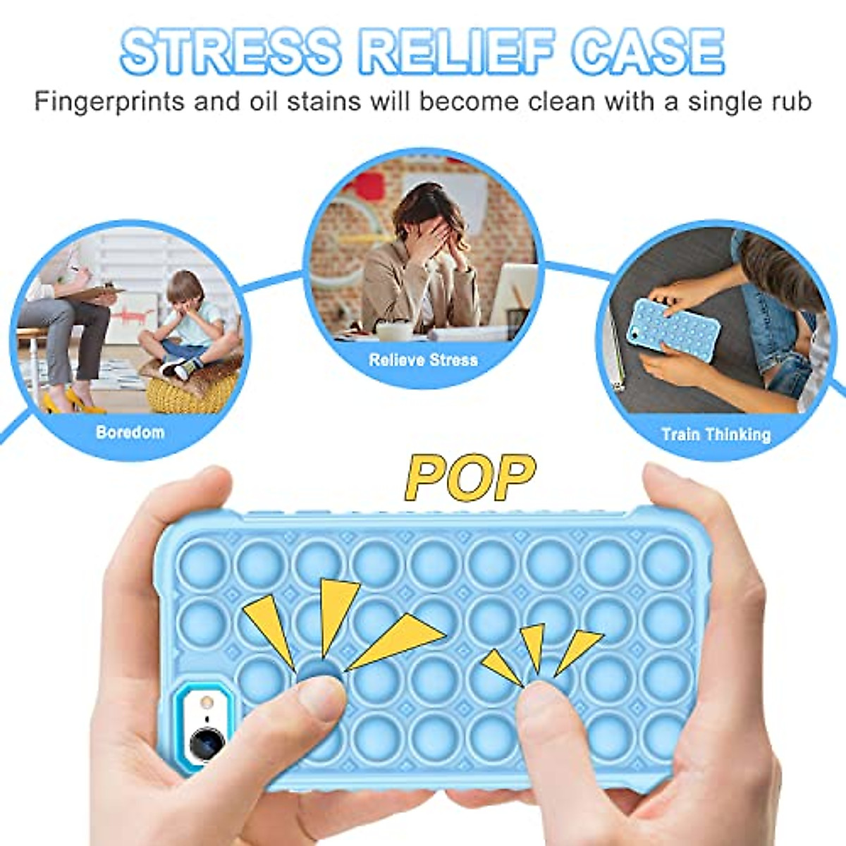 Lamcase for iPod Touch 7/6/5 Case, Push Pop Bubble Stress Relief Cute Funny Design Soft Silicone Three Layer Shockproof Protective Girls Women Cover for iPod Touch 5/6/7th Generation, Blue