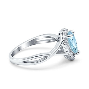 Blue Apple Co. Simulated Aquamarine Cubic Zirconia Size-8 Teardrop Pear Halo Twist Infinity Shank Art Deco Engagement Wedding Bridal Ring Round Simulated CZ 925 Sterling Silver