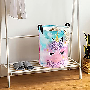 Unicorn Laundry Basket Personalized Laundry Hamper Custom with Name for Girl Rainbow Collapsible Waterproof Storage Basket with Handles (Option 15)