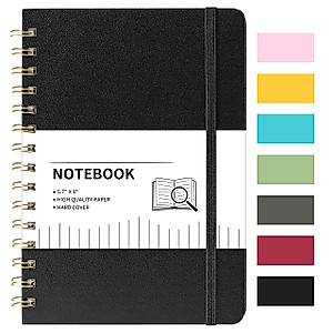 Ymomode Ruled Notebook/Journal - Notebooks with Hardcover and Premium Thick Paper, 8" x 5.7" (exclusive of spirals), College Ruled Spiral Notebook/Journal, Strong Twin-Wire Binding, Back Pocket