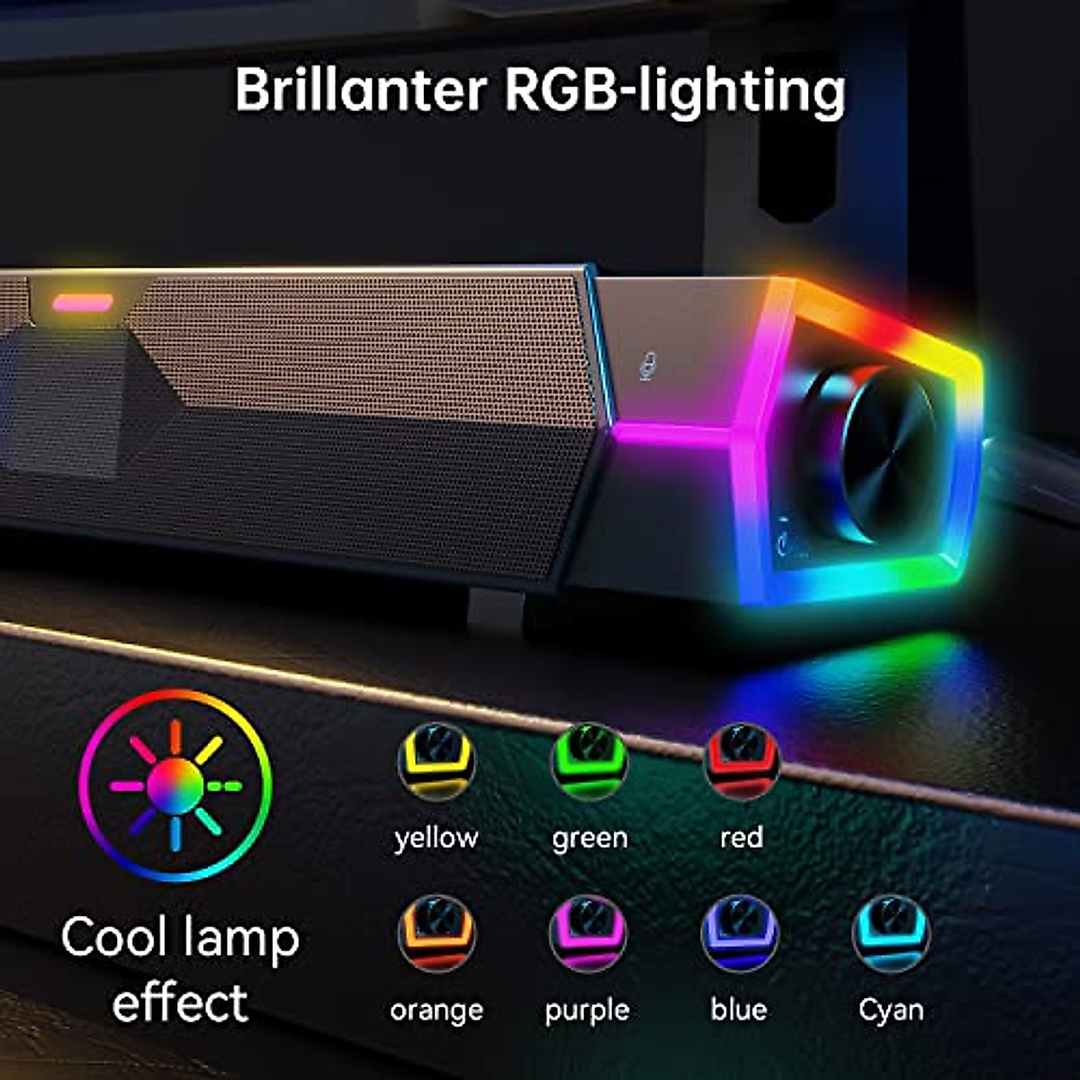 Fishcovers Bluetooth Computer Speakers for PC Desktop Monitor, RGB PC Sound Bar, USB Powered PC Speakers, HiFi Stereo Gaming Speakers for Laptop