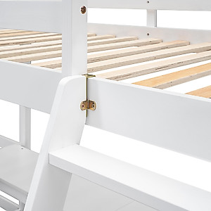 DRELOFT Twin Size L-Shaped Double Loft Beds with 2 Built-in Desks and Ladder, Wood Double High Loft Bed Frame with Safety Guardrails for Kids, Teens, Boys and Girls, 2 Beds in 1 Designed, White