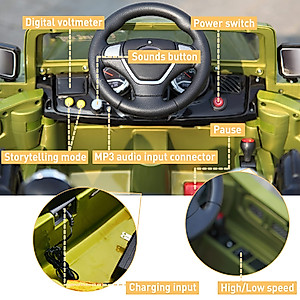 TOBBI 12V Kids Ride On Truck Car Electric Car for Kids with w/Parental Remote Control, Music, MP3 Player, Spring Suspension, 2 Doors Open,Working Horn, Army Green