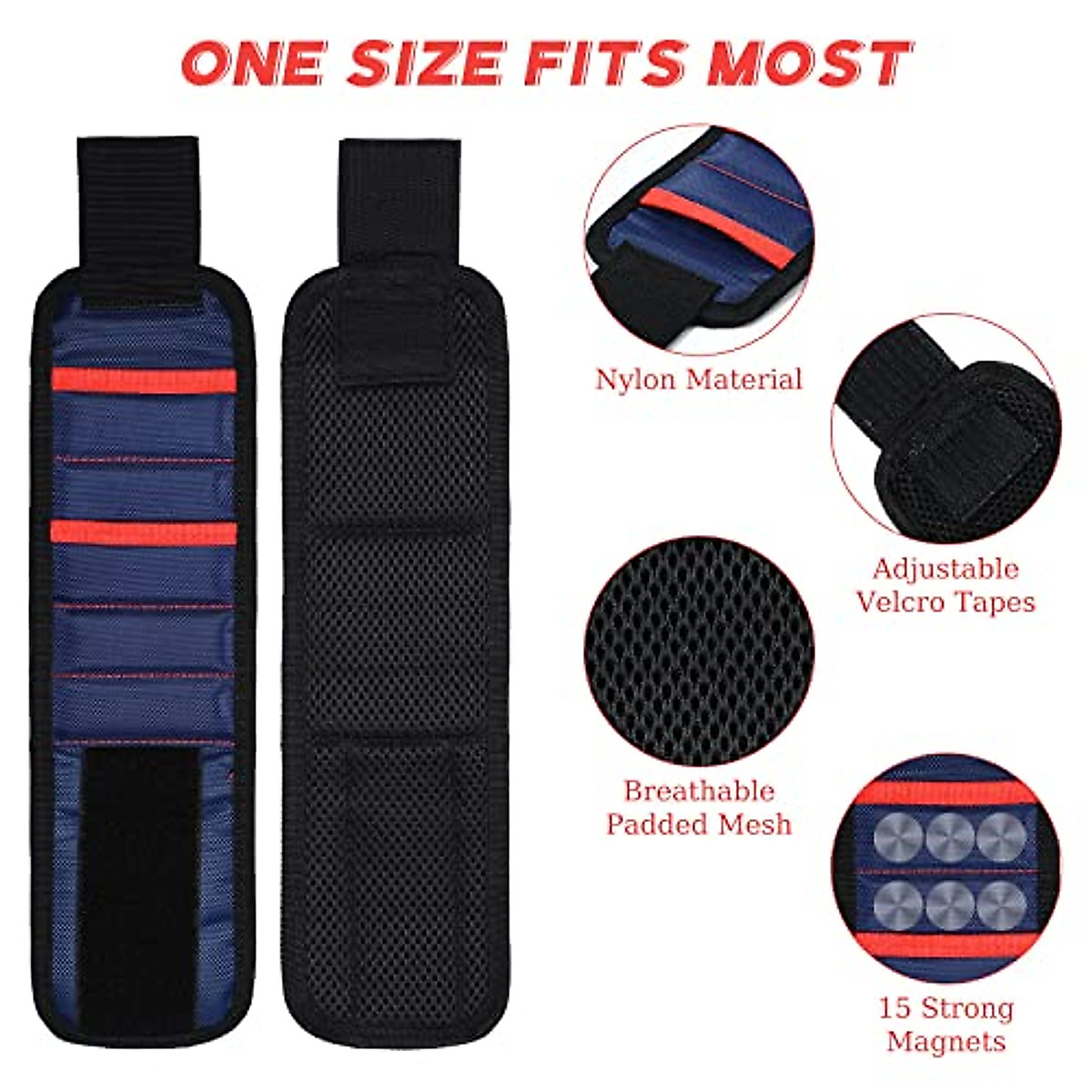 4 Pcs Magnetic Wristband Tool Belt with 15 Magnets to Hold Screws, Nails and Drilling Bits Gifts for Men Dad Fathers Husband Women Cool Gadgets for Christmas Stocking Stuffers Birthday Ideas (Blue)