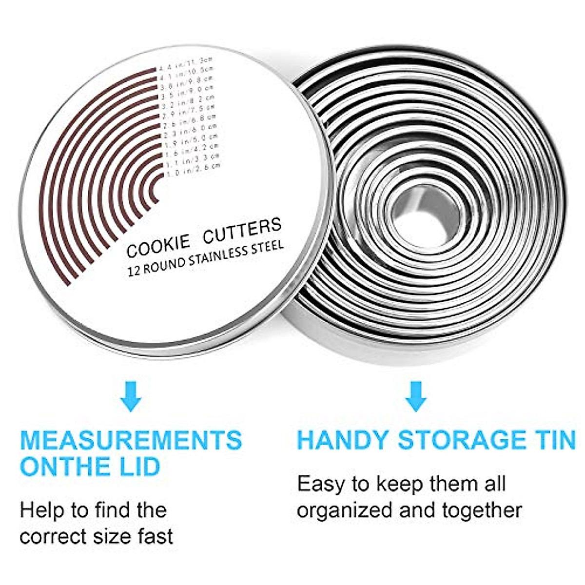 12 Pcs Donut Hole Cookie Biscuit Cutter Set for Baking, Graduated Doughnut Round Cookie Cutters, Metal Scone Circle Cookie Cutters for Frying, Biscuits Ring Molds for Cooking Cake(1-4.4 Inch) HAHAYOO