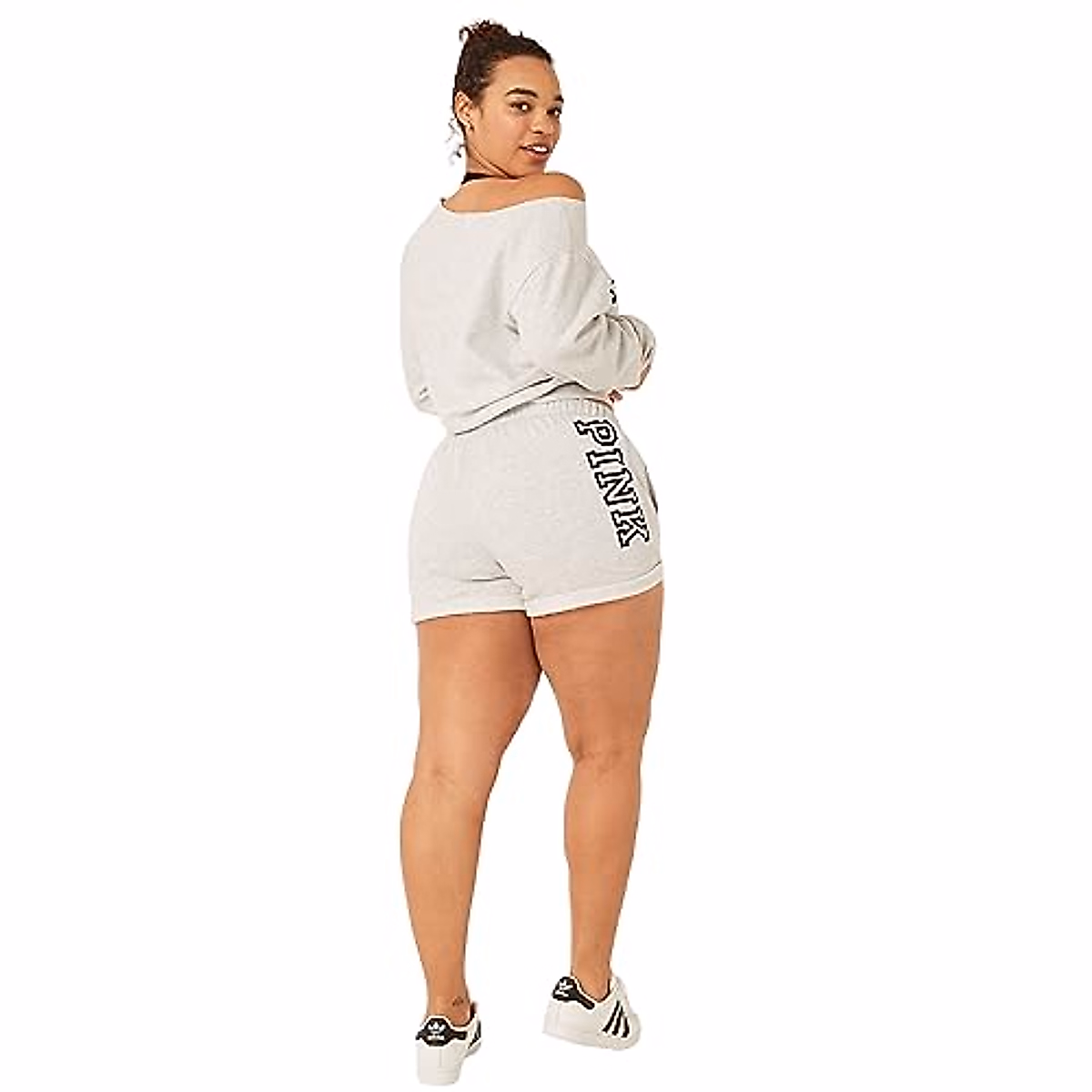 Victoria's Secret PINK Fleece Cropped Sweatshirt (US, Alpha, Small, Regular, Regular, Heather Stone)