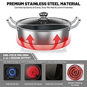 MyLifeUNIT Shabu Shabu Pot, 4.5 Qt Stainless Steel Hot Pot with Weldless Divider, 12 Inches Dual Sided Soup Cookware Pot for Induction Cooktop, Gas Stove