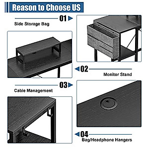 Lulive L Shaped Desk, 95" Reversible Corner Computer Desk with Shelves, Monitor Stand, Storage Bag, Hooks, 2 Person Long Desk for Home Office Writing Study Workstation (Black)