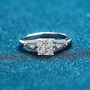 StarGems 1ct Moissanite 925 Silver Platinum Plated Princess Cut Vintage Four Prong Ring B4502-1ct-9