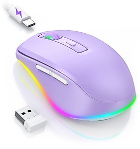 Wireless Mouse Jiggler - LED Wireless Mice with Build-in Mouse Mover, Rechargeable Moving Mouse for Laptop with Undetectable Random Movement Keeps Computers Awake - Purple