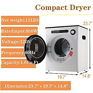 Dessiz Digital Control Compact Laundry Dryer - 11lbs Capacity, Portable Clothes Dryer Machine for Small Spaces, RVs and Apartments -White Quiet, Sturdy and Easy to Use