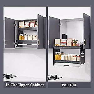 HDHRBH 24 Inch Pull Down Shelf,Pull Down Shelf Cabinet Organizer,Kitchen Cabinet Pull Down Shelf,Convenient Heavy-Duty 2-Tier Wall Pull Down Shelf ,High Cabinet Pull Down Shelf