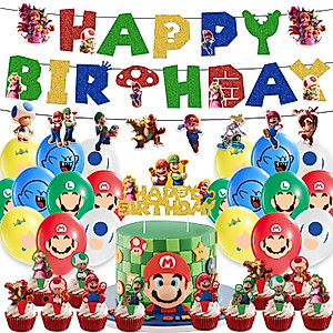 Soniics Birthday Party Supplies - 187pcs Birthday Party Decorations Include Backdrop, Banner, Tableware, Tablecloth, Cake Cupcake Toppers, Foil Balloons, Balloons, Stickers, Swirls (Random Theme)