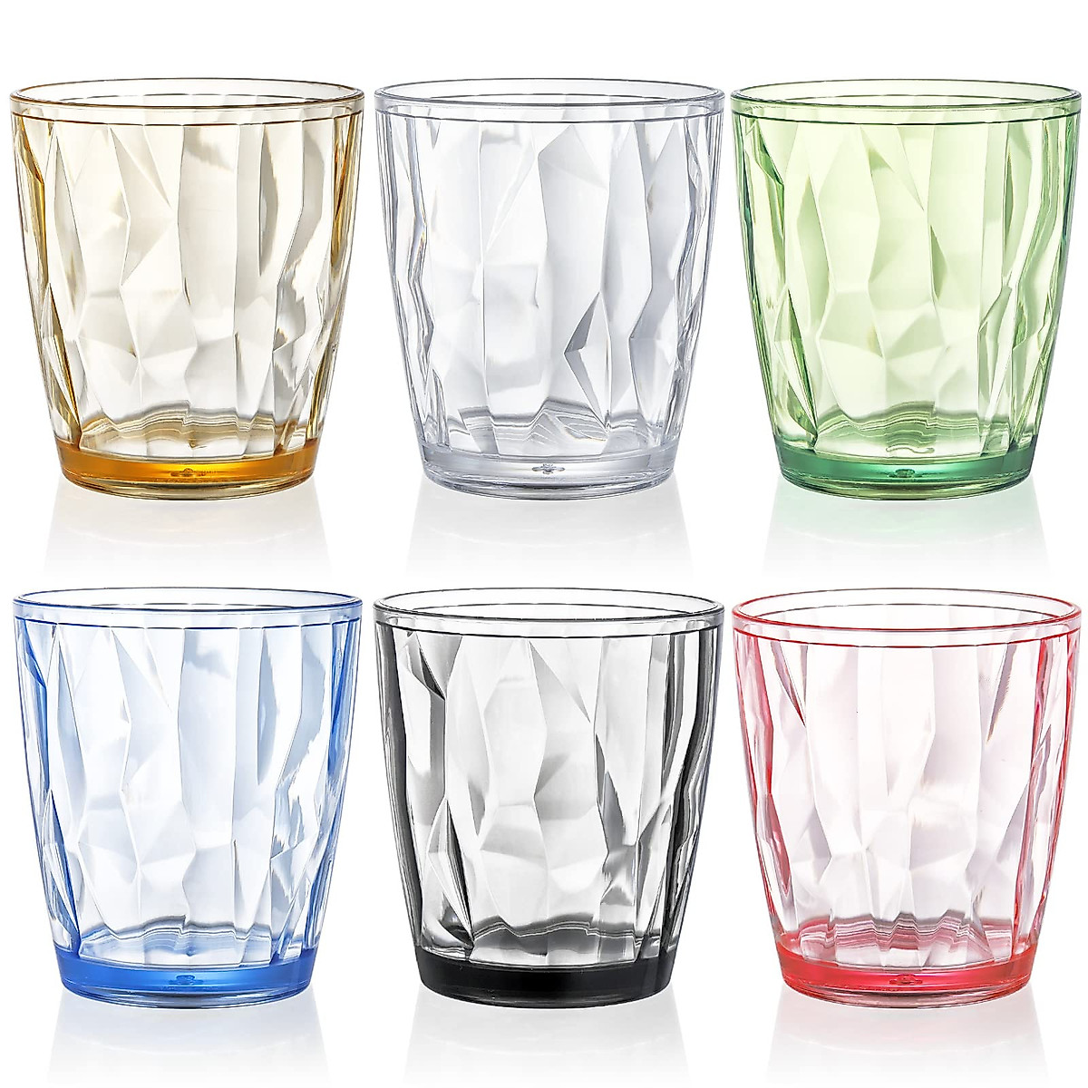 Hedume Set of 6 Unbreakable Premium Drinking Glasses, 6 Colors 10.5 Oz Stackable Tritan Tumbler Cups, BPA Free