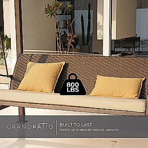 Grand Patio Outdoor Porch Swing 3-Seat with Canopy, Removable Olefin Cushion for Garden, Backyard, Poolside, Weather Resistant Woodgrain Finish Steel, Beige