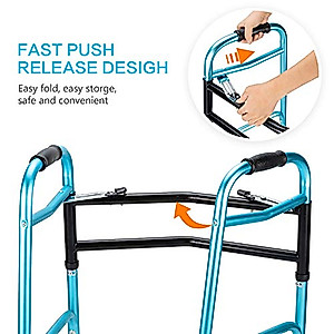 OasisSpace Heavy Duty Folding Walker, Bariatric Walker with 5 Inches Wheels for Seniors Wide Walker Supports up to 500 lbs [Walker Accessories Included] (Heavy Duty Size)