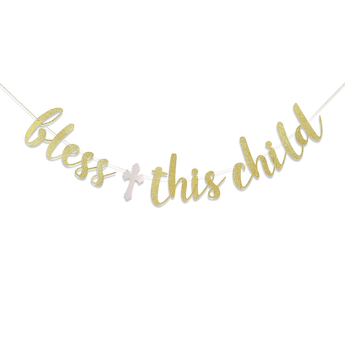 Bless This Child Banner - boy/girl Baptism Gold Banner, First Communion Baby Shower Banner, Party Toppers, Baby Baptism Shower, Baptism Banner