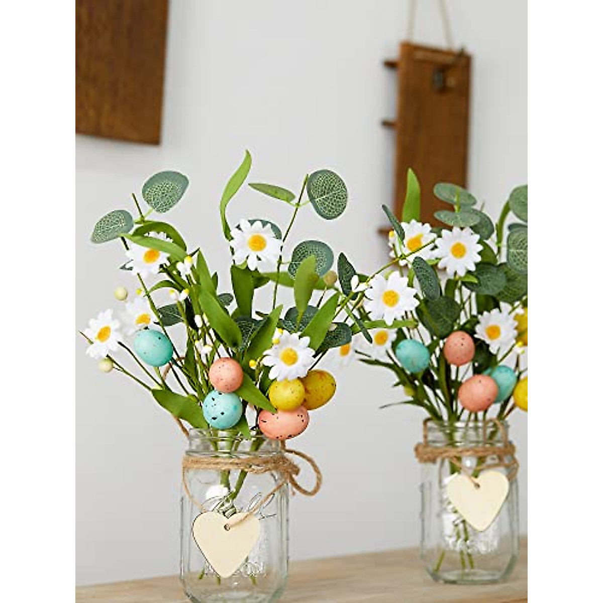 2 PACK Easter Decorations, Party Joy Easter Decor Mason Jar Sconces Rustic Wall Decor for Living Room Bathroom with Remote Control LED Fairy Lights and Artificial Flowers Spring Decorations for Home
