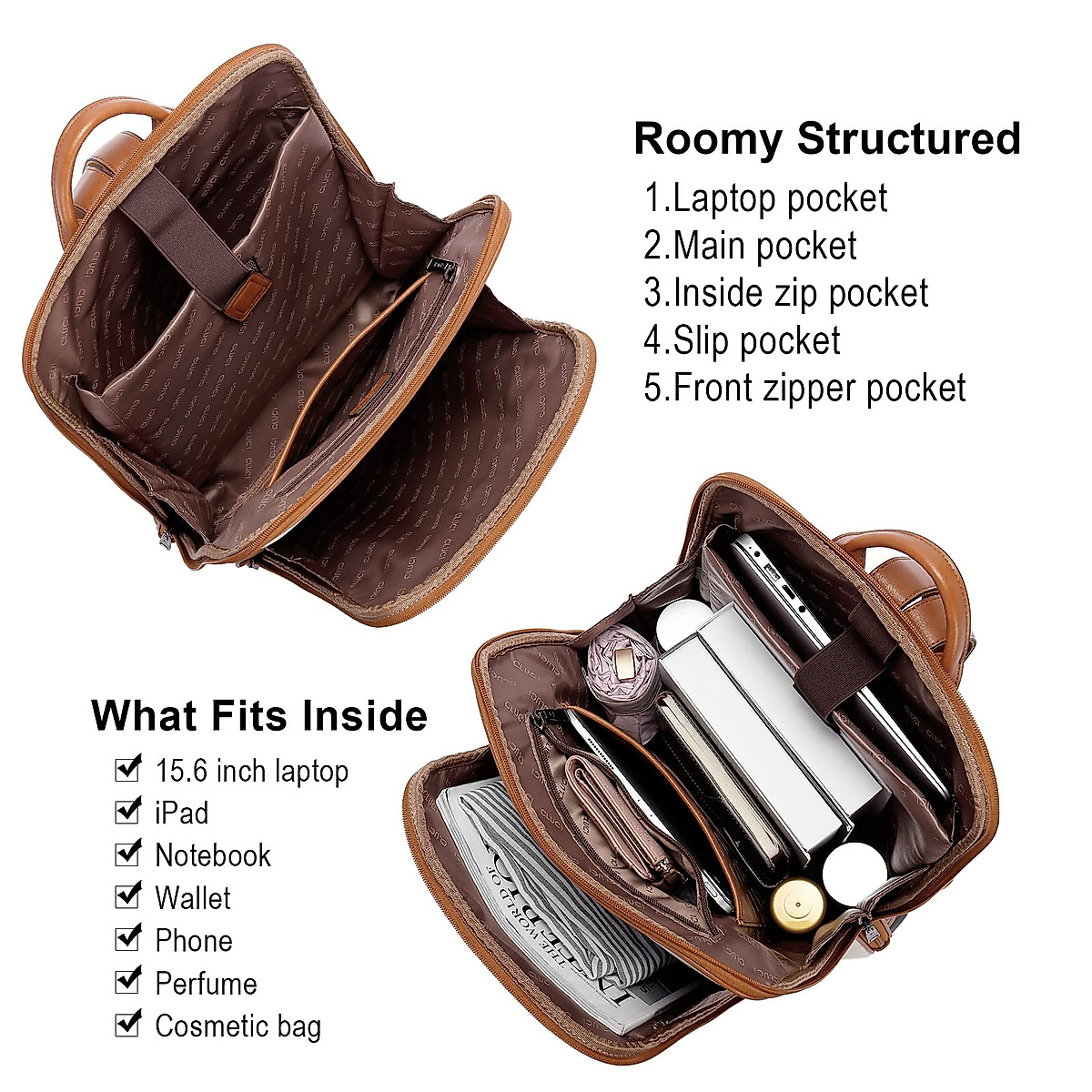 CLUCI Womens Laptop Backpack Leather Bundles with Kid's Backpack for School Boys&Girls