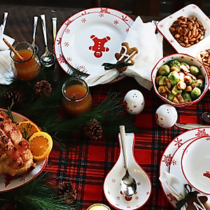 Euro Ceramica Winterfest Collection 12 Piece Dinnerware Set | Festive Ceramic Stoneware Dinnerware Set | Service for 4 | Hand-Stamped Holiday Design, Red & White Christmas Patterns,WFT-12000-DS