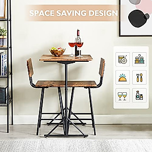 VECELO 3-Piece Bar Table Chairs, Square Counter Height Bistro Dinette Sets with 2 Barstools for Kitchen, Breakfast Nook, Small Spaces, Rustic Brown