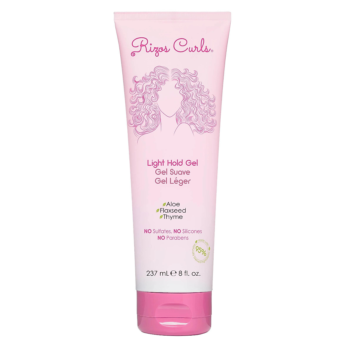 Rizos Curls Light Hold Gel, Defines with Flexible Hold, Flake-Free and Frizz-Free Voluminous Curls, Moisturize with Aloe Vera & Flaxseed, For All Curl Patterns 2a - 4c, 8 oz (Package May Vary)