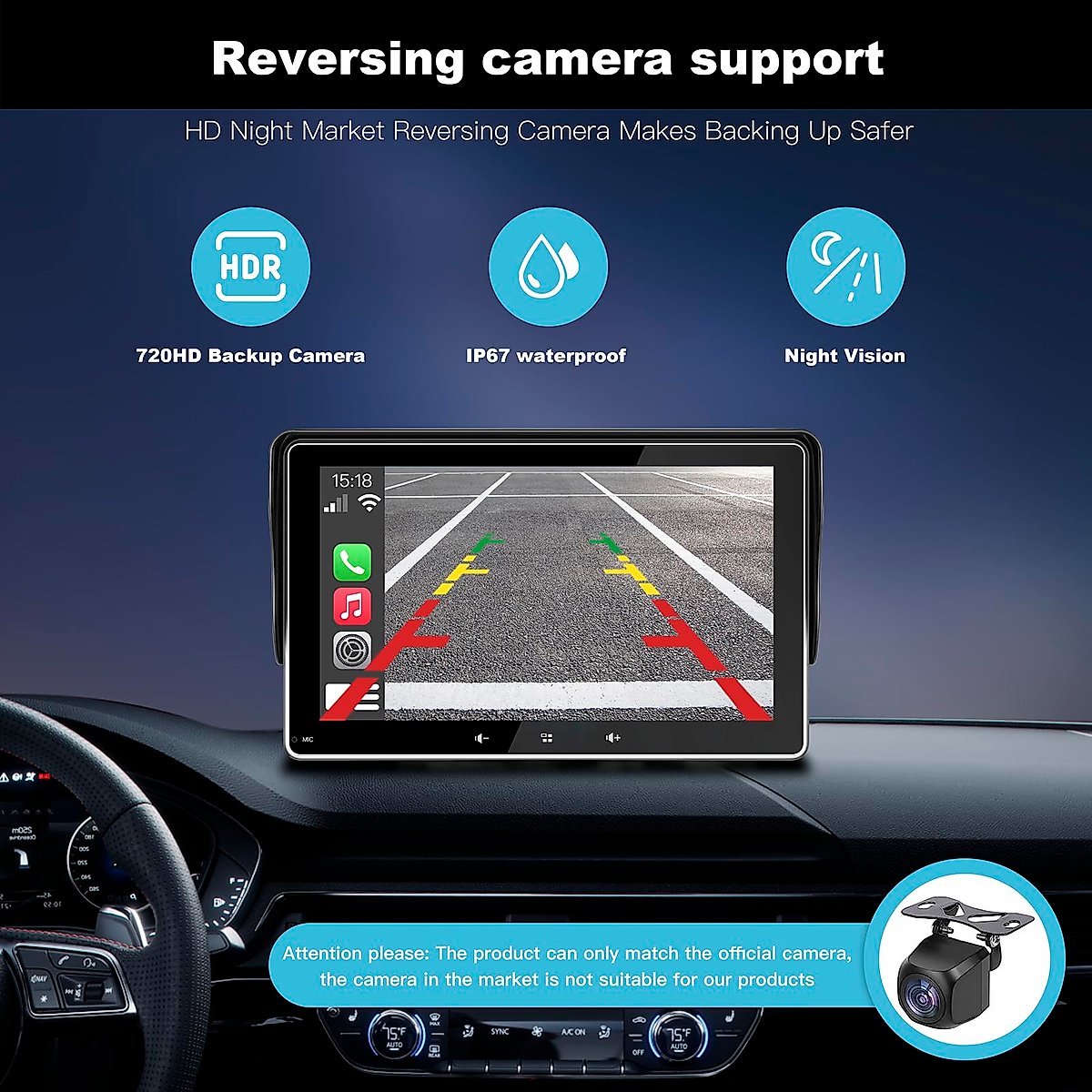 Hinine 7" HD Double Din Car Stereo with 720H Backup Camera, Portable Apple CarPlay Wireless Touch Screen Android Auto Automatic Multimedia Player with Mirror Link/Siri/Bluetooth/Navigation Screen