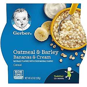 Gerber Breakfast Buddies Toddler Cereal, Oatmeal & Barley Bananas & Cream Cereal, Non-GMO Whole Grain Oats, Yogurt & Real Fruit, For Toddlers, 4.5 OZ (Pack of 4)