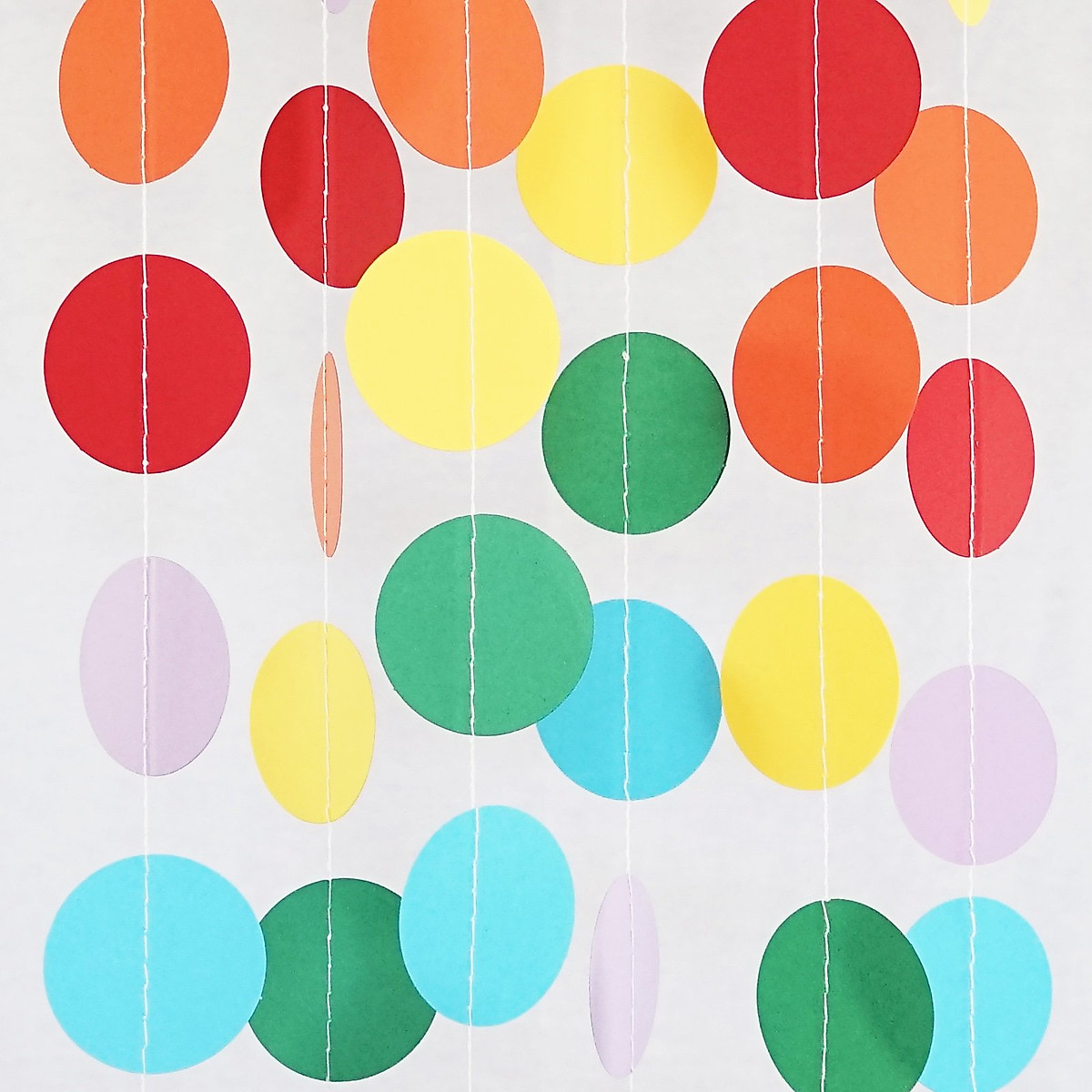 Chloe Elizabeth Circle Dots Paper Party Garland Streamer Backdrop (4-Pack, 10 Feet Per Garland, 40 Feet Total) - Circus Rainbow