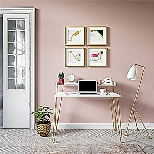 Ameriwood Home Haven Retro Riser, Desk, White with Gold Legs