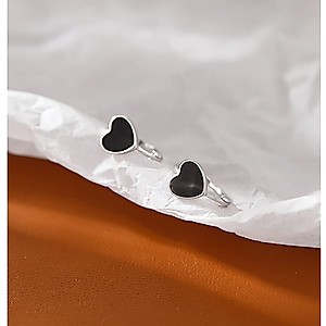 Reffeer Solid 925 Sterling Silver Love Heart Hoop Earrings for Women Teen Girls Black Heart Huggie Earrings Small Hoop (A-Silver)