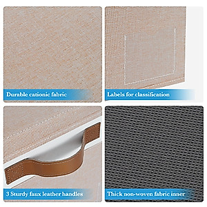 PFFVRP Large Storage Bins with Lids, Foldable Fabric Storage Baskets with Lids, Sturdy Storage Boxes with Labels and 3 PU Handles for Closet Home Bedroom Office (26L, Pink&White)