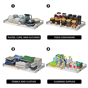 WEJIPP Pull Out Cabinet Drawer Organizer Expendable Slide Out Pantry Storage Shelves Heavy Duty Stainless Steel Shelf for Kitchen Bathroom Cabinet Pantry Closet Under Sink Divider Organization