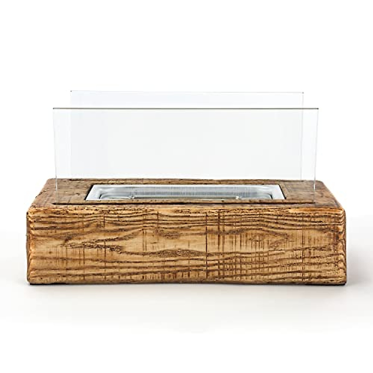 Home Zone Living Concrete Portable Tabletop Rectangle 13” Mini Fire Pit Bowl w/Wick, Indoor, Outdoor Use, Patio, Deck, Balcony Safe, Ethanol Alcohol, Smokeless, Long Burning, Fireplace, Soot Free