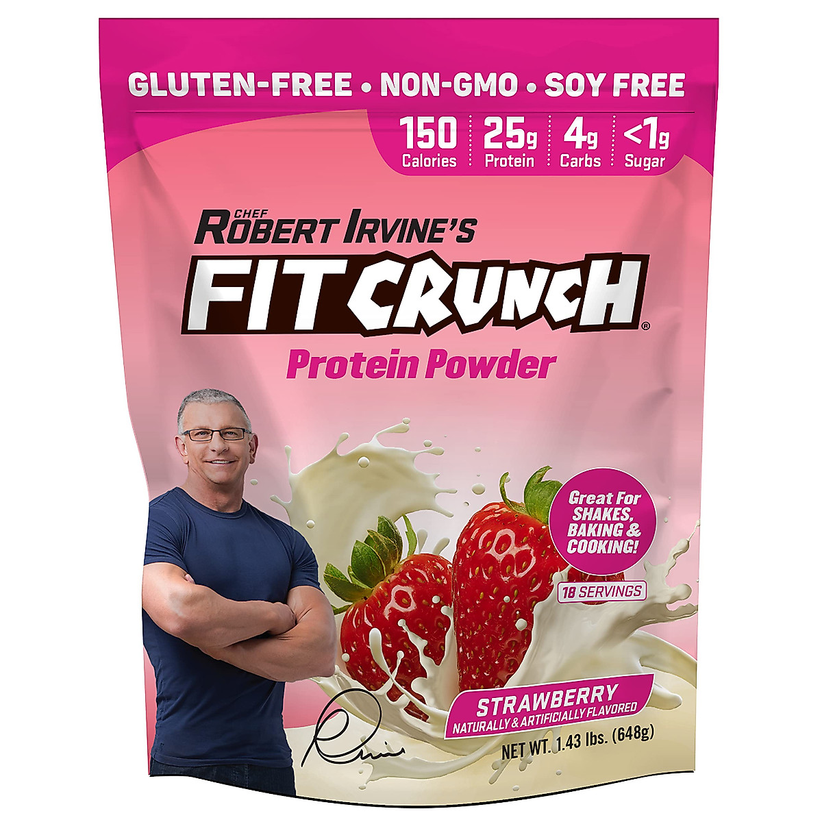 FITCRUNCH Tri-Blend Whey Protein, Keto Friendly, Low Calories, High Protein, Gluten Free, Soy Free (18 Servings, Strawberry)
