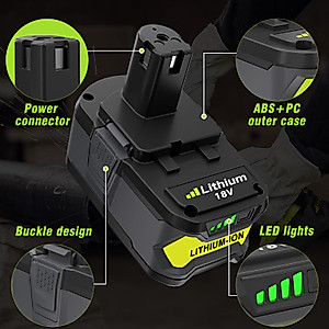 2Pack 6.0Ah Replacement for Ryobi 18V Battery and Charger Combo Replacement for Ryobi 18V Lithium P102 P103 P104 P105 P107 P109 P108 P190 P122 Cordless Tools Battery and P117 Charger