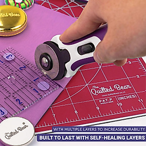 The Quilted Bear Rotating Cutting Mat 12" x 12" - Square Self Healing 360° Rotating Craft Cutting Mat with Innovative Locking Mechanism for Quilting & Sewing Your Choice of Colours Available! (Pink)
