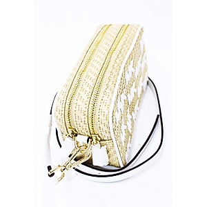 Michael Kors 35T0GWQC1W Kenly Small Camera Straw Python Capsule Optic White Gold hardware Women's Crossbody