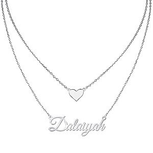 MeMoShe Layered Choker Name Necklace Personalized with Heart, Custom Nameplate Pendant 18K Gold Plated Christmas Gift