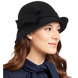 Womens Winter-Cloche-Hat 1920s Classic-Church-Dress Wool-Felt-Bucket-Hats with Flowers(M-L)