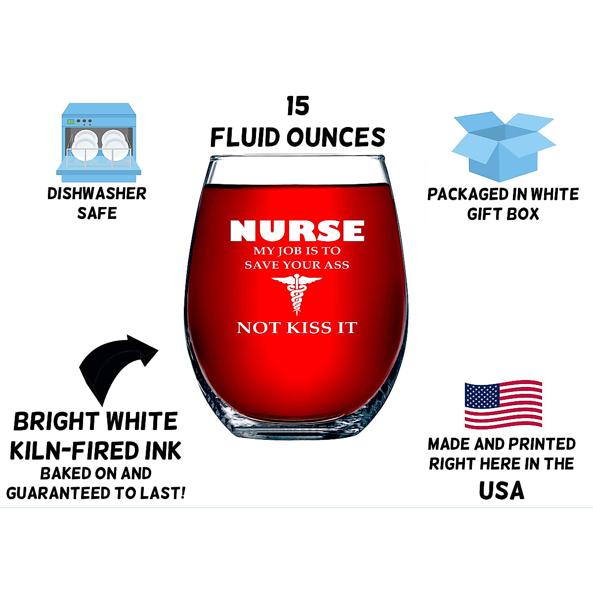Nurse Gifts For Women My Job Is To Save Your A Not Kiss It Novelty Wine Glass 15 OZ – Funny Gifts For Nurses, For Women, For Men, RN Nursing Gifts, CoWorker Gift