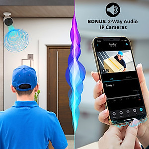 Night Owl Expandable 12 Channel Wired Bluetooth DVR with (8) Wired BNC and (2) Wired IP 4K UHD Spotlight Cameras and 2TB Hard Drive