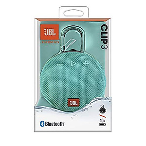 JBL Clip 3, River Teal - Waterproof, Durable & Portable Bluetooth Speaker - Up to 10 Hours of Play - Includes Noise-Cancelling Speakerphone & Wireless Streaming