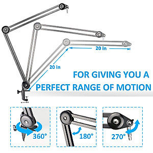 Blue Yeti Boom Arm Mic Stand with Pop Filter - Professional Broadcast Boom Arm for Blue Yeti with Foam Windscreen by YOUSHARES
